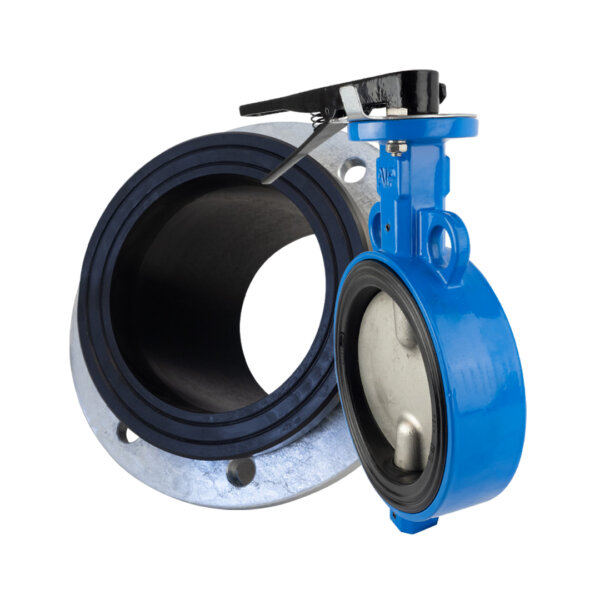 Stub Flange 180mm / 6" Long - w/ Butterfly Valve - Nu-Tank